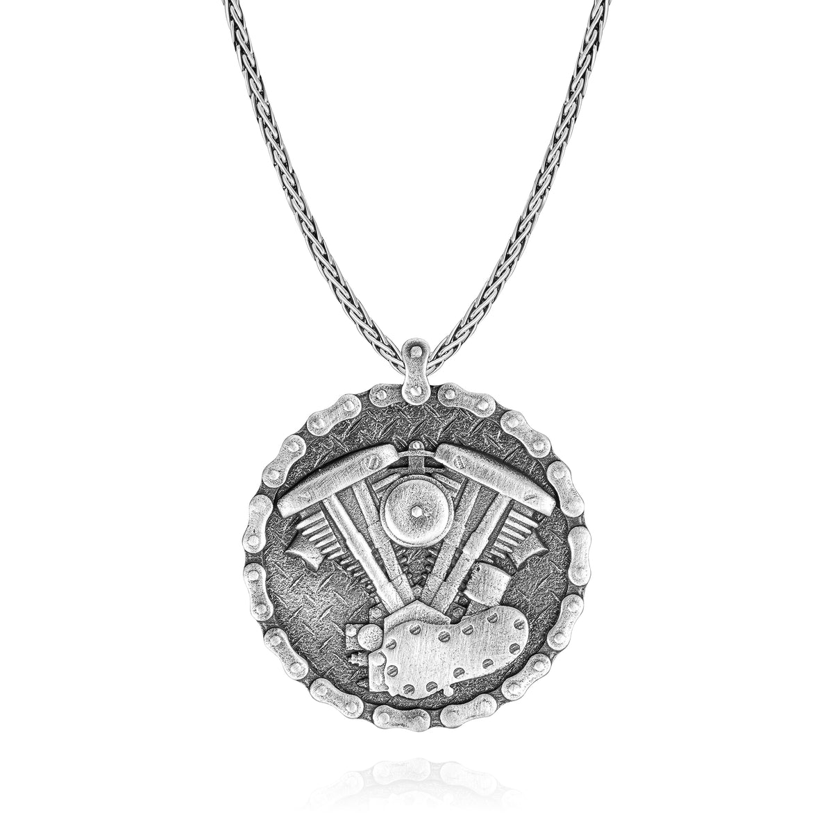 Exile Cycles Necklace, 925 Silver Motorcycle Engine Pendant, Personali