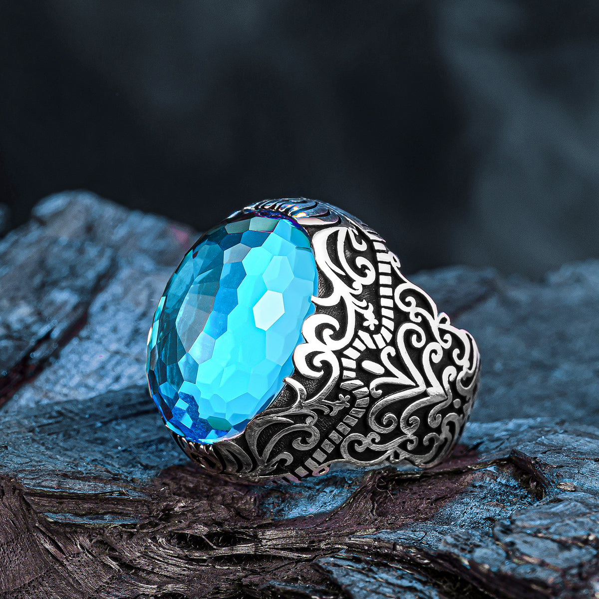 Blue Zircon Men Ring,925 Men Ring,Handmade Mens ring,Blue Stone Men ri