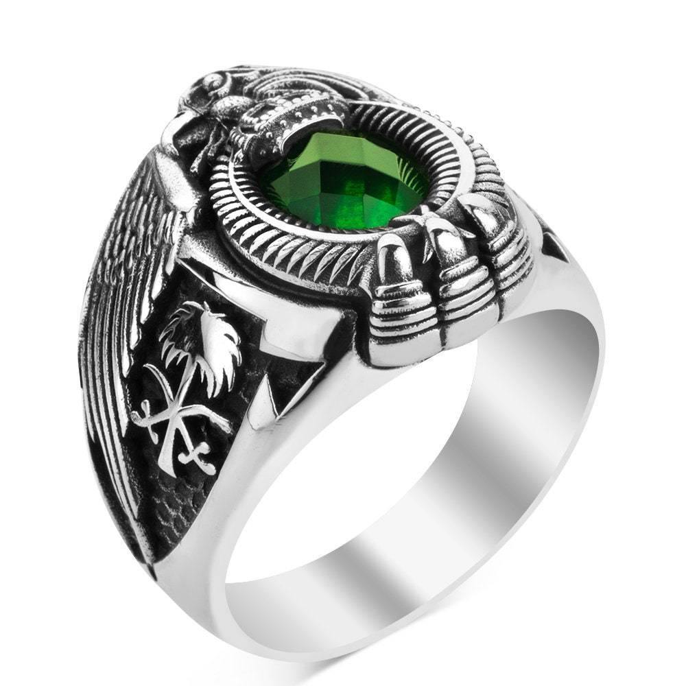 Saudi Arabia Silver Men Ring, Emblem of Saudi Statement Ring